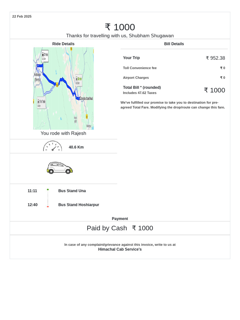 Cab & Travel Bill Template 2 | PDF | Invoice | Fare