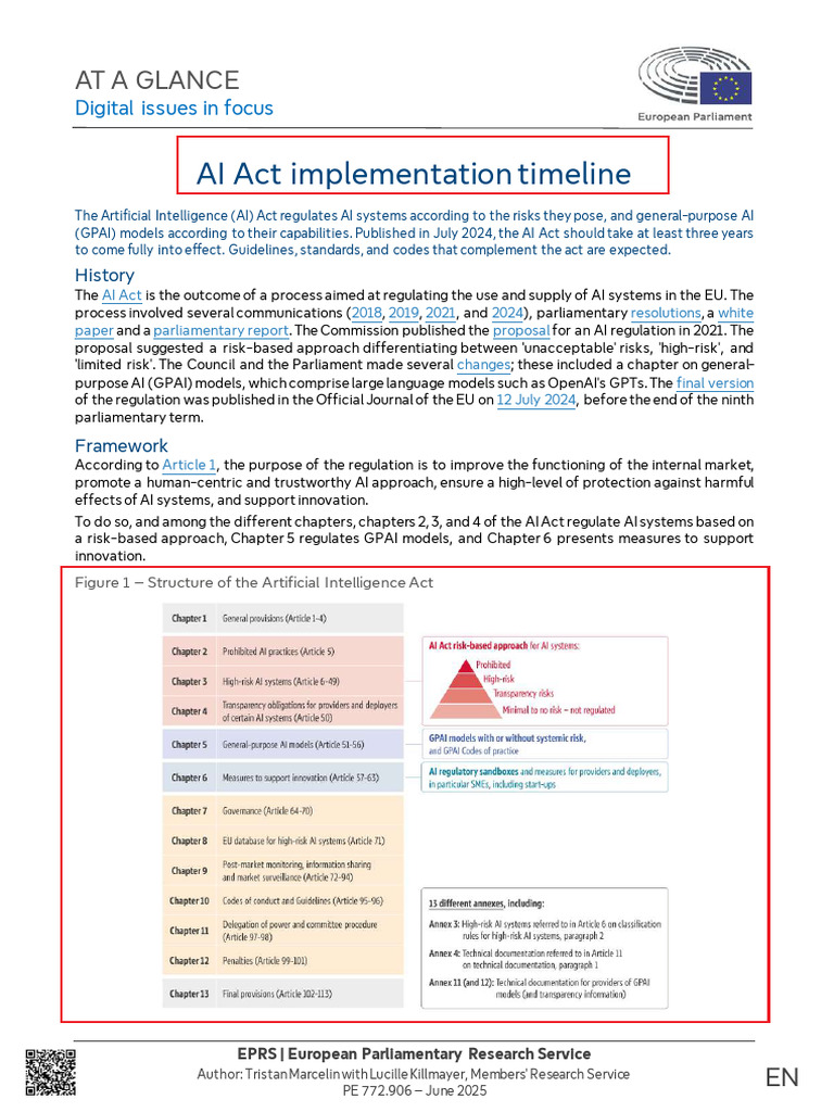 EU AI Act Implementation Timeline 2025 | PDF | Artificial Intelligence ...
