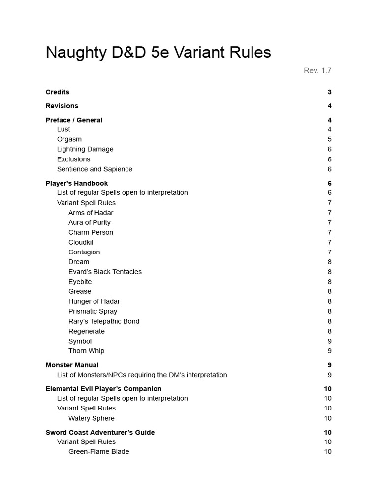 Naughty D&D 5e Variant Rules Guide | PDF | Dungeons & Dragons | Gary ...