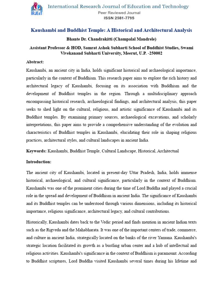 Kaushambi and Buddhist Temple A Historical and Architectural Analysis | PDF | Indian Religions