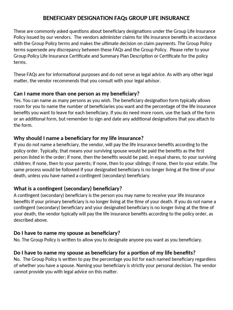 Beneficiary Designation FAQ | PDF | Will And Testament | Life Insurance