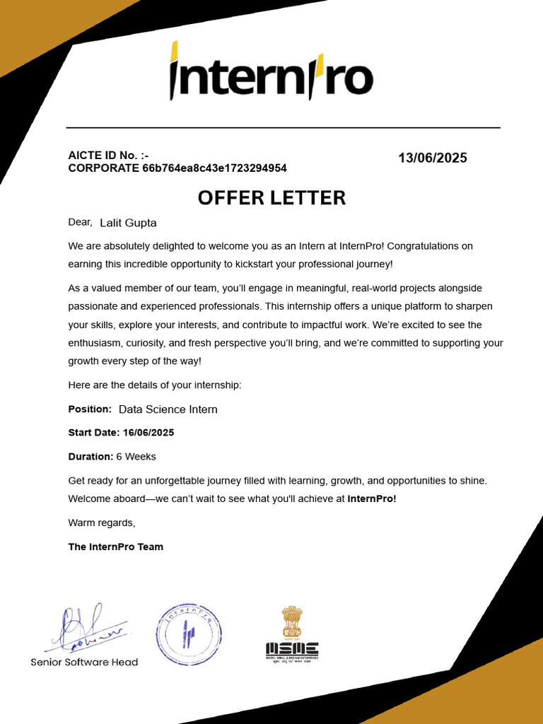 Offer Letter of Lalit Gupta | PDF