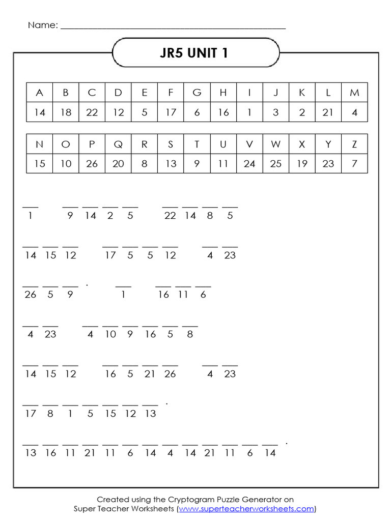 JR5 Unit 1 Cryptogram Worksheet | PDF