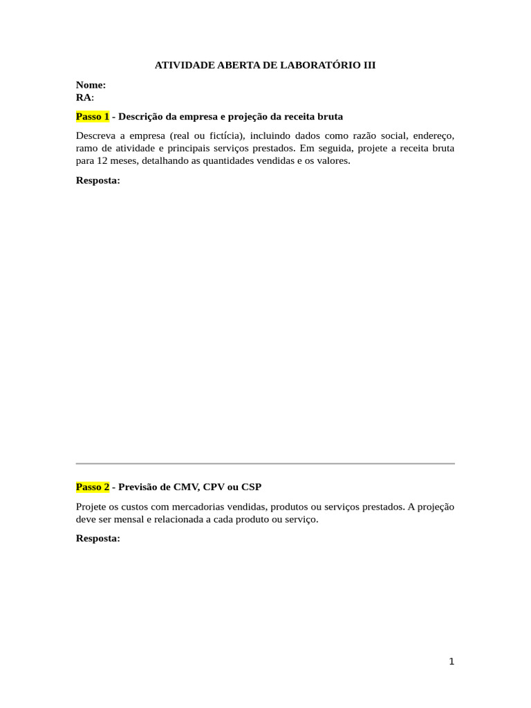 Atividade Aberta de Laborat Rio III | PDF
