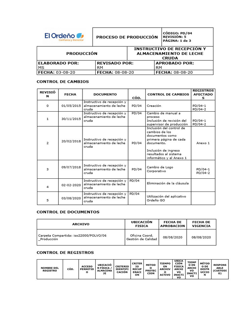 04 Recep Leche Cruda Rev5 | PDF