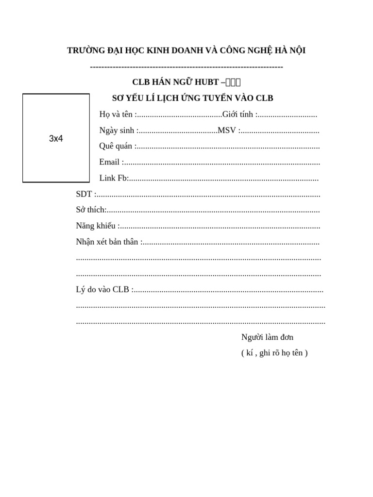 CV Vào CLB | PDF