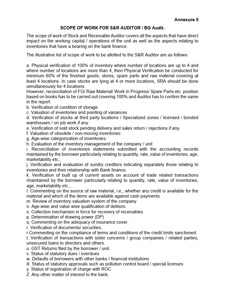 ANNEX 2 SCOPE of Work For Stock & Receivable Auditor and BG Auditor ...