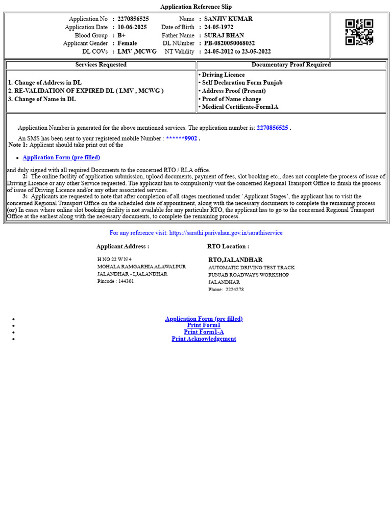 DL Services Acknowledgement | PDF | Transport Safety | Land Transport