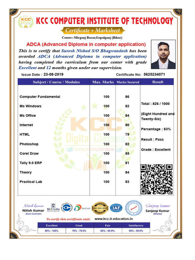 ADCA Certification for Suresh Nishad | PDF
