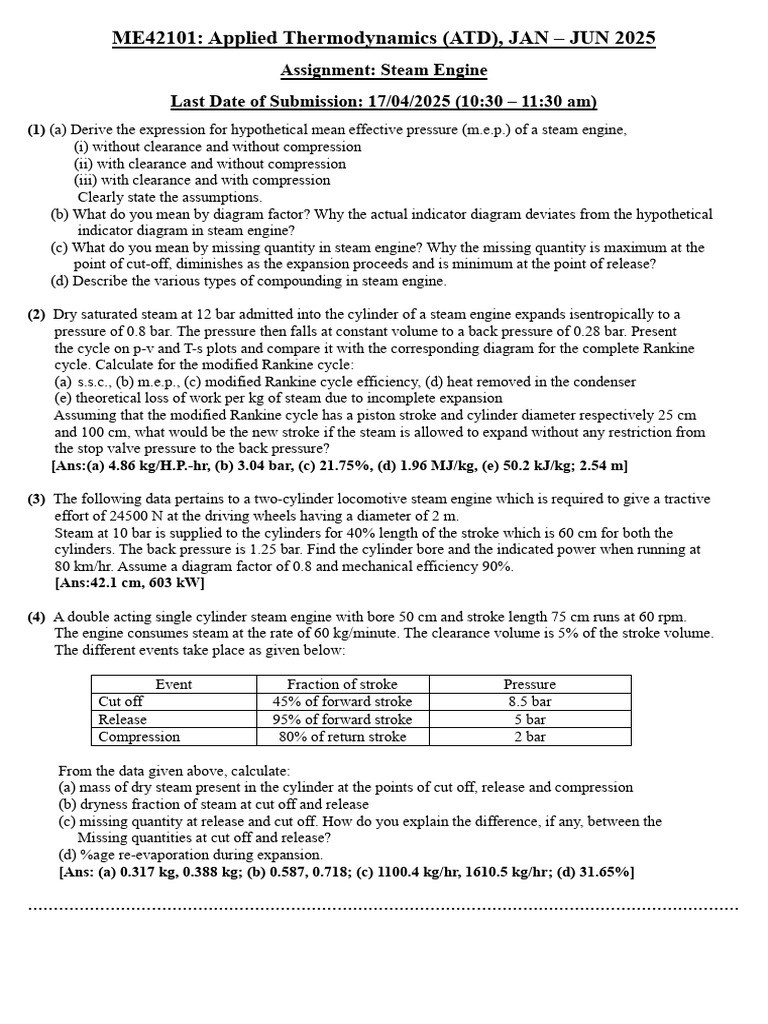 ME42101-ATD Assignment Steam Engine JAN-JUN'25 | PDF | Steam Engine | Steam
