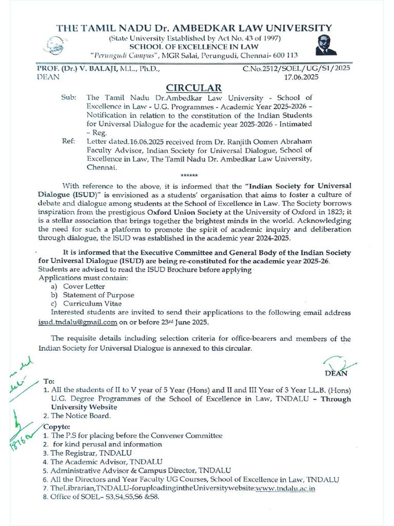 Constitution Circular of ISUD 25-26 | PDF