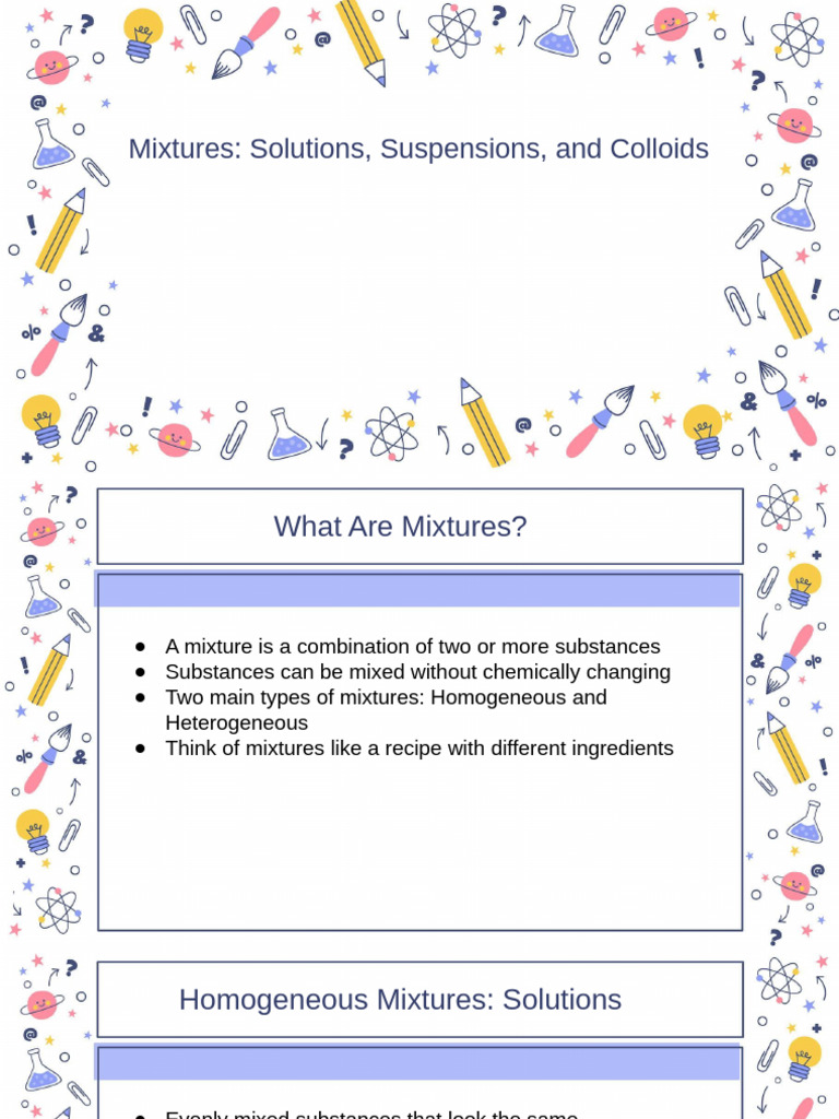 Homogenous Heterogenous Solution Suspension Colloids | PDF | Mixture ...