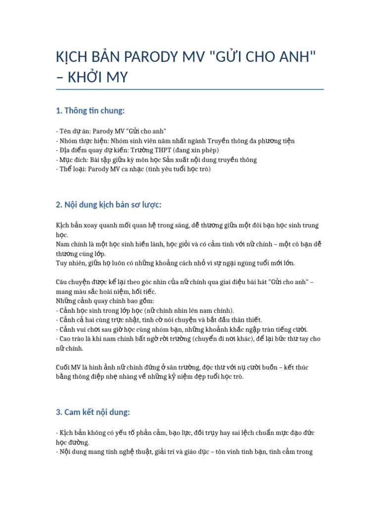 Kich Ban Parody MV Gui Cho Anh | PDF