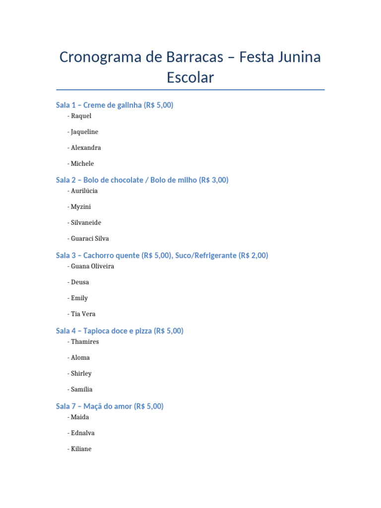Cronograma Barracas Festa Junina | PDF