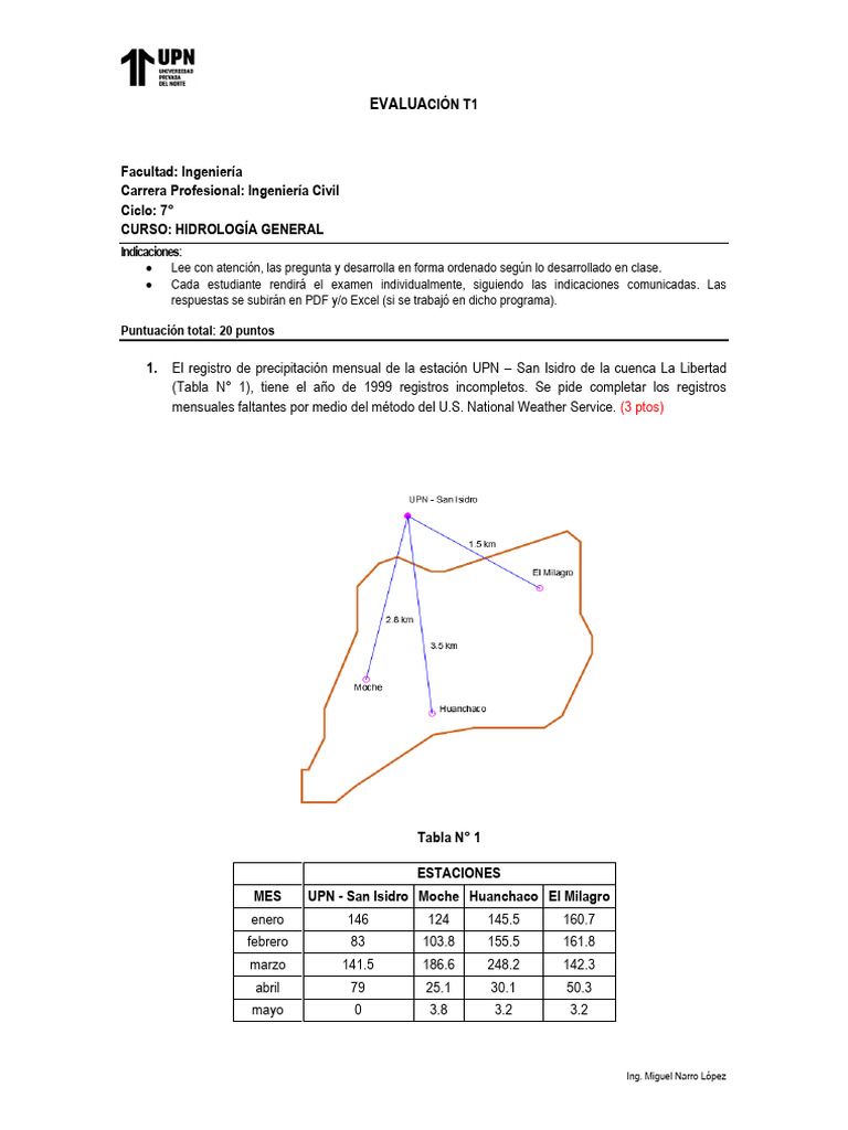 Evaluación de Hidrología General T1 | PDF | Precipitación | Cielo