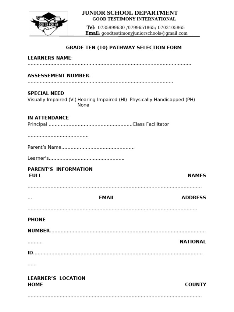 Grade 10 Pathway Selection Form I-1 | PDF