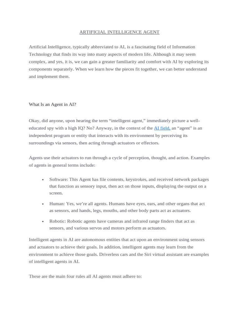 Artificial Intelligence Agent | PDF | Artificial Intelligence ...