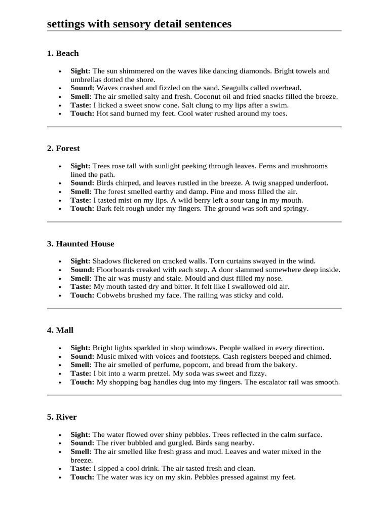 Setting and Sensory Details May 21 | PDF