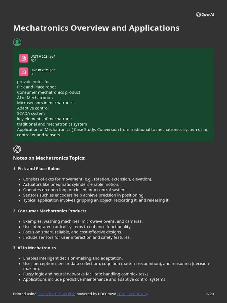 Mechatronics Overview and Applications | PDF | Programmable Logic Controller | Automation