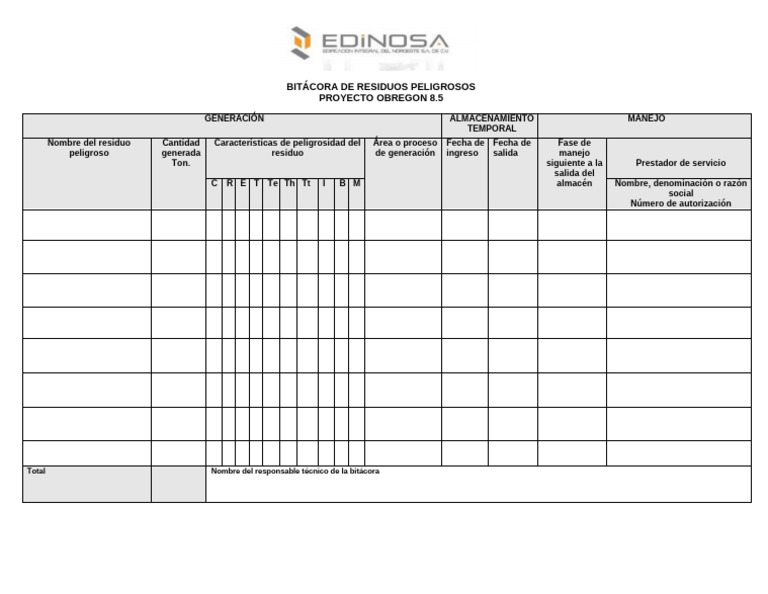Bitácora de Residuos Peligrosos Obregón | PDF