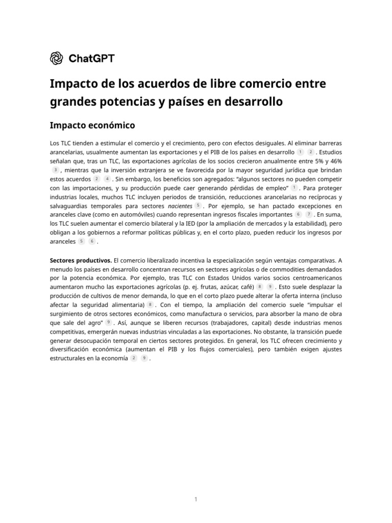 Impacto de Los Acuerdos de Libre Comercio Entre Grandes Potencias y Países en Desarrollo | PDF ...