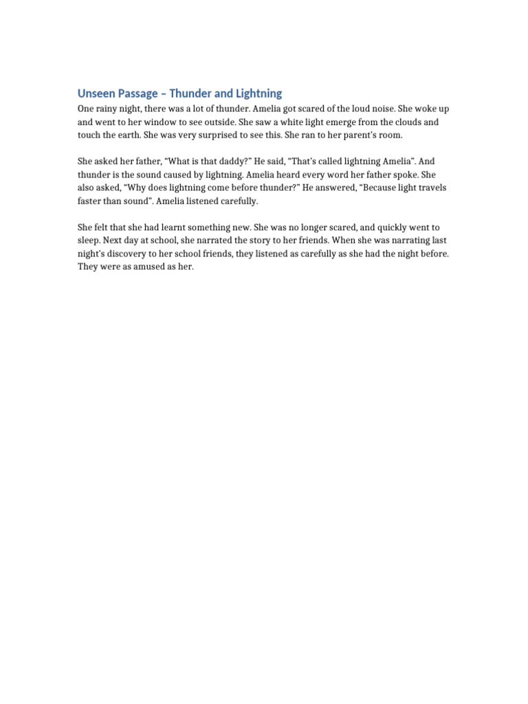 Thunder and Lightning Passage | PDF