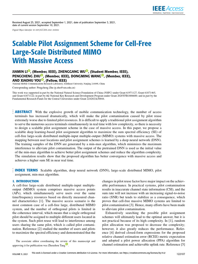 Scalable Pilot Assignment Scheme For Cell-Free Large-Scale Distributed MIMO With Massive Access ...