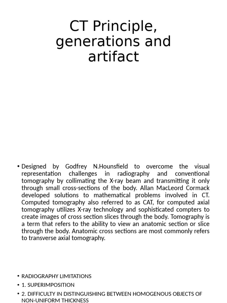 CT Principle, Generations and Artifact | PDF | Ct Scan | Tomography
