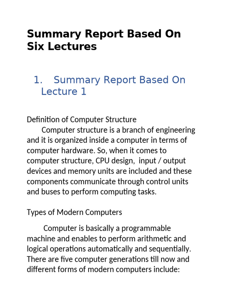 Summary Report Based On Six Lectures | PDF | Computer Network | Central ...