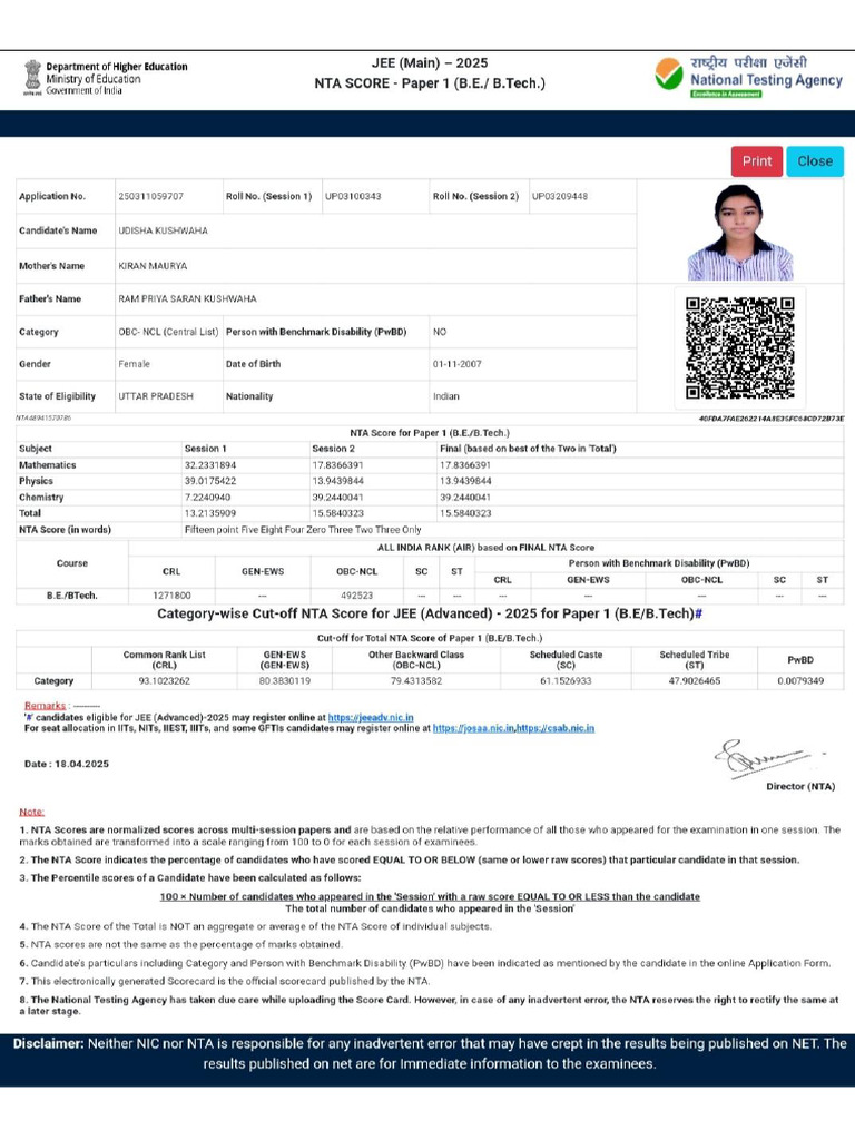 jee mains score Compressed Low | PDF