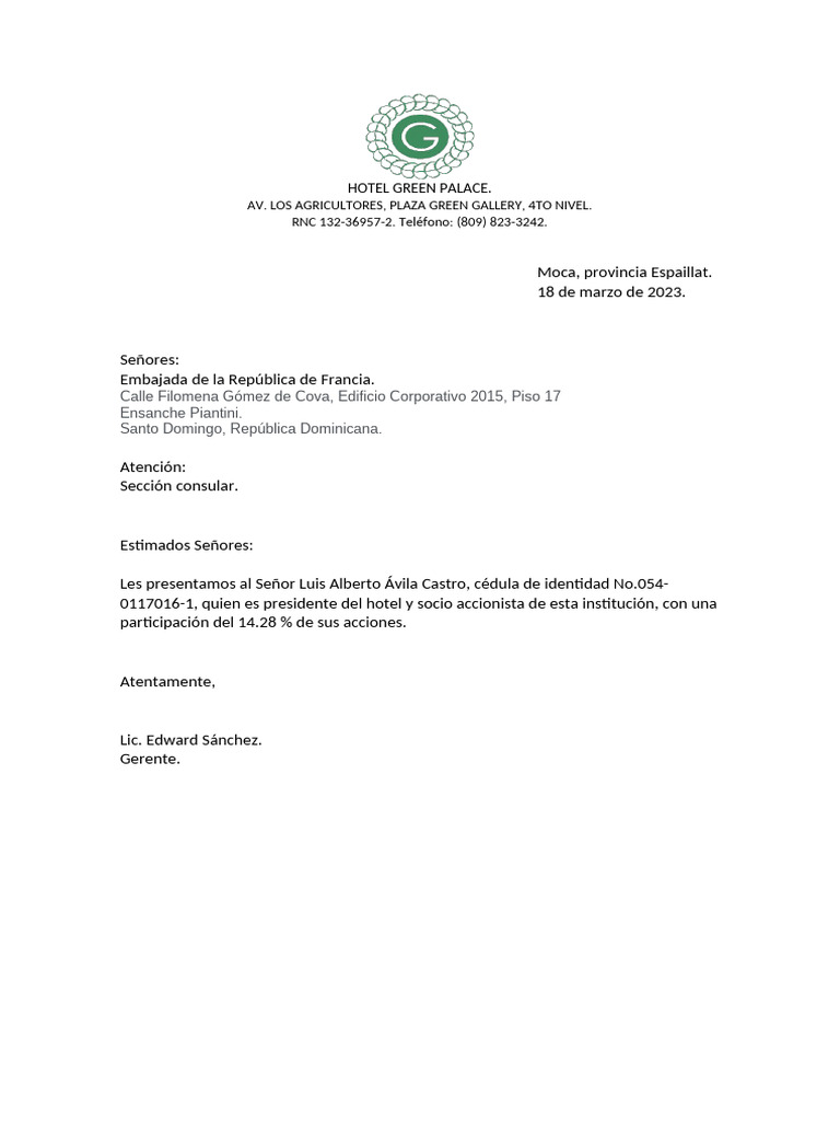Carta A Consulado | PDF