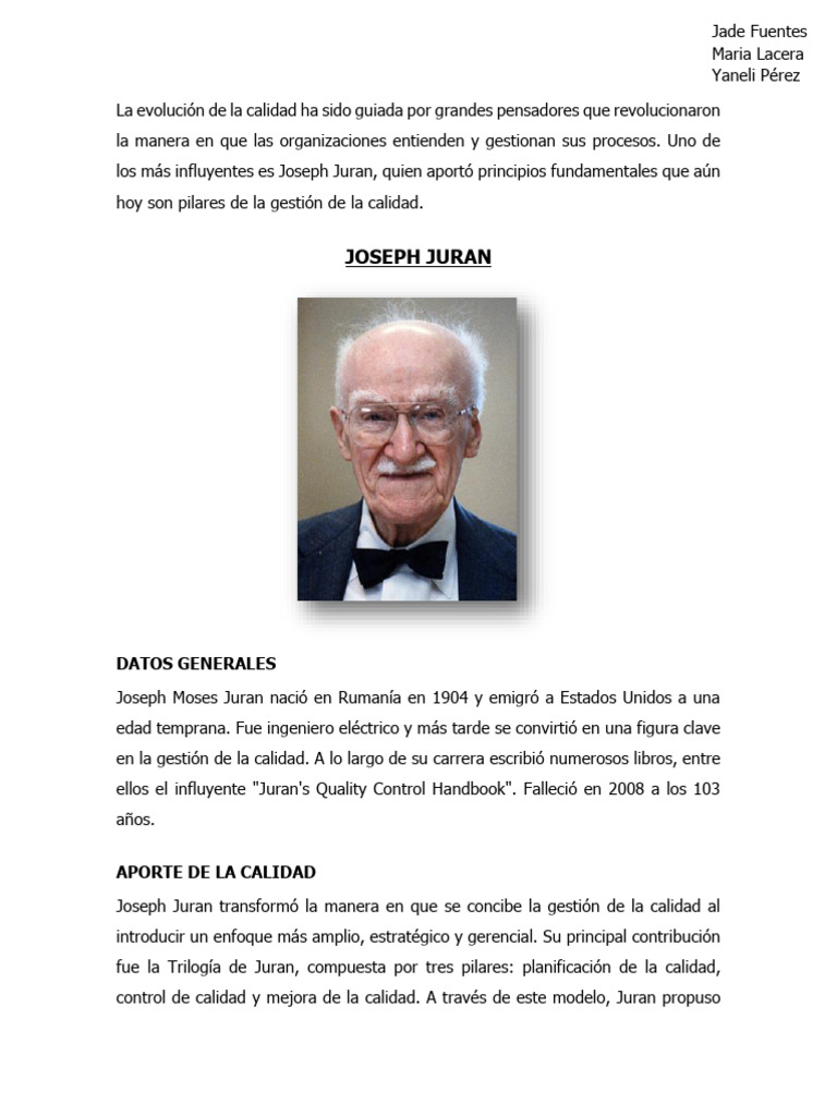 Aportaciones de Joseph Juran a la Calidad | PDF | Gestión de la calidad ...