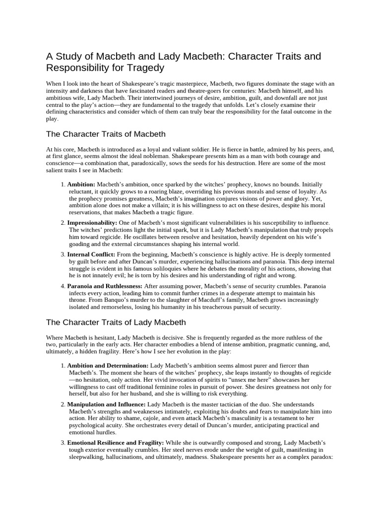A Study of Macbeth and Lady Macbeth - Character Traits and ...