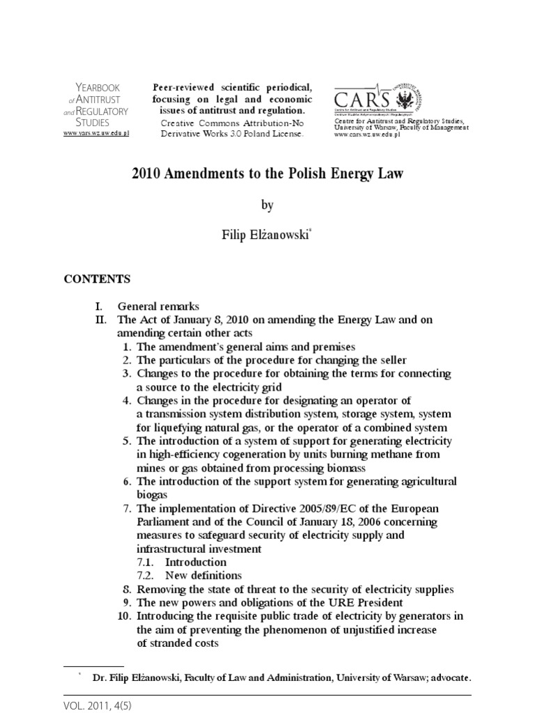 2010 Amendments To The Polish Energy Law | PDF | Natural Gas | Biogas