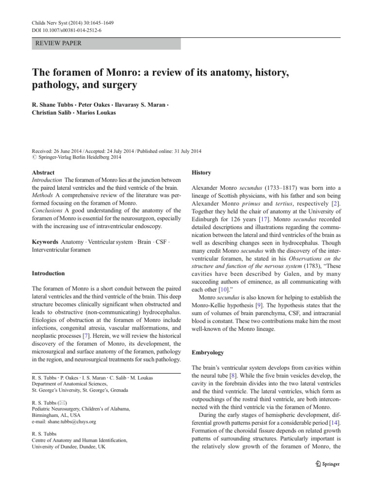 The Foramen of Monro Tubbs2014 | PDF | Nervous System
