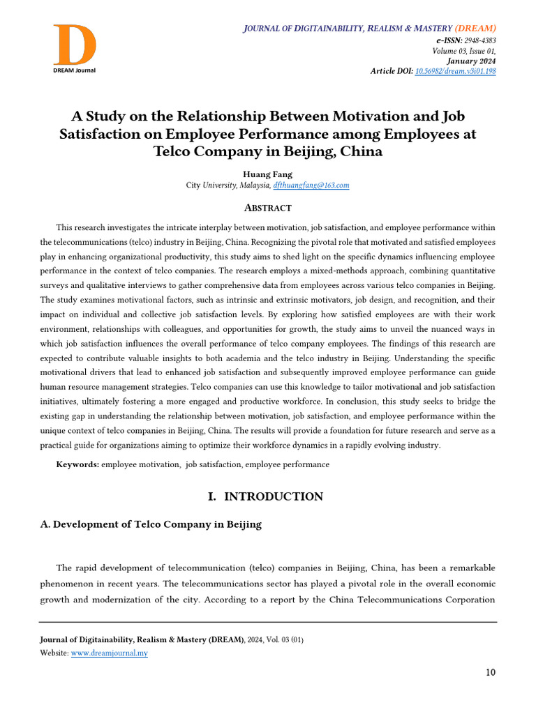 A Study On The Relationship Between Motivation and | PDF | Job Satisfaction | Motivational