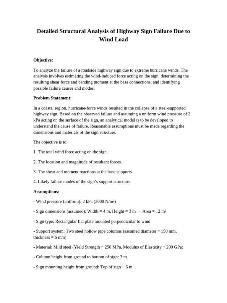 Highway Sign Wind Load Failure Analysis | PDF | Bending | Applied And ...
