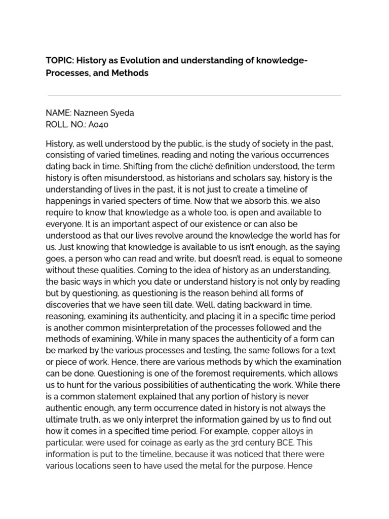 TOPIC - History As Evolution and Understanding of Knowledge - Processes ...