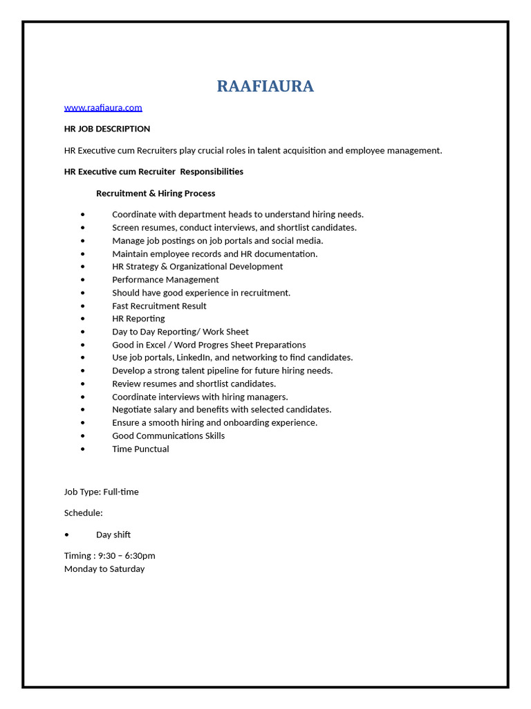 HR Reuiter Job Descriptions - RA | PDF