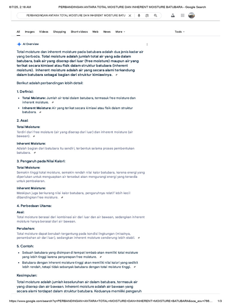 Perbandingan Total dan Inherent Moisture | PDF