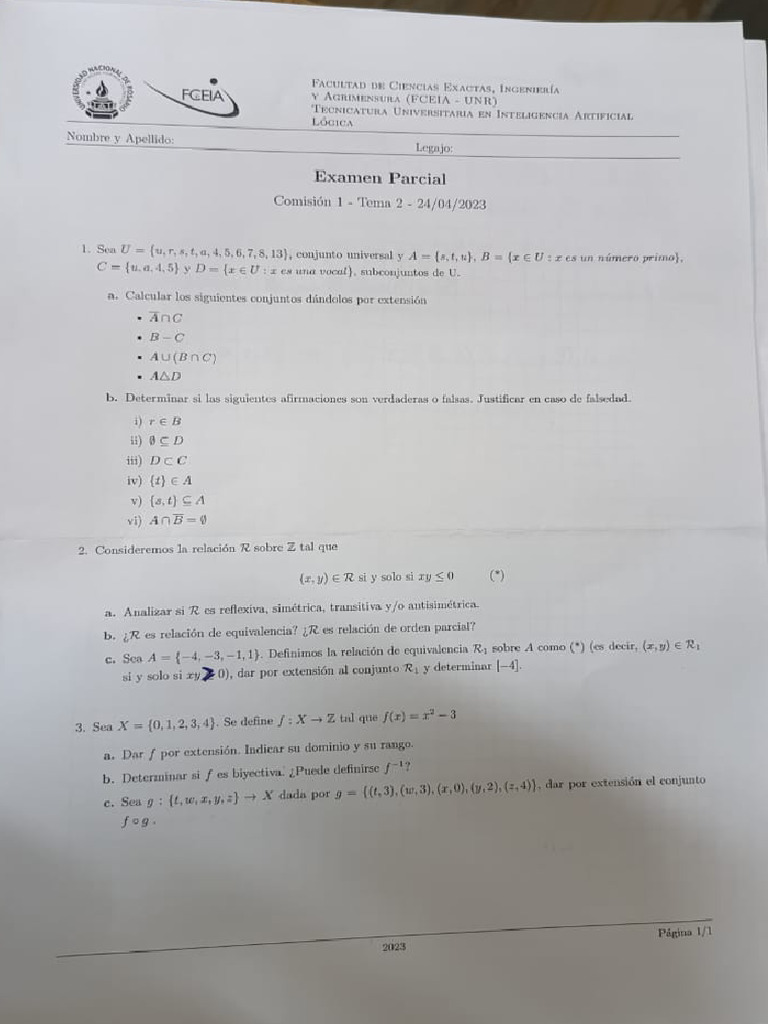 Parcial Logica Comision 1 - Tema 2 | PDF