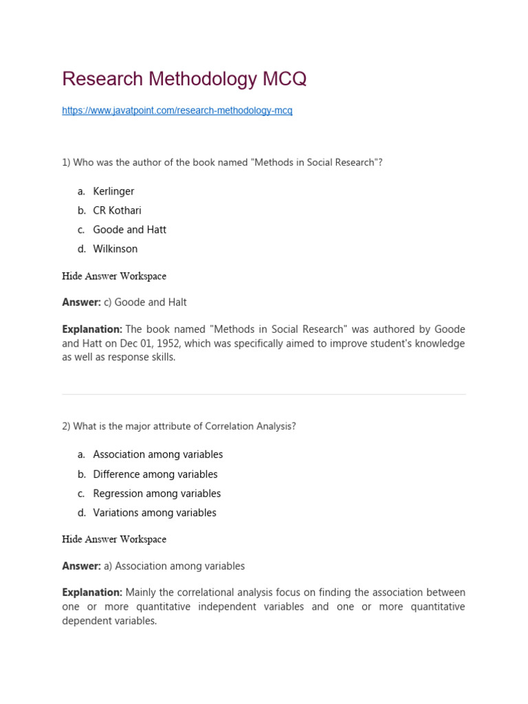 Research Methodology MCQ | PDF | Statistics | Sampling (Statistics)