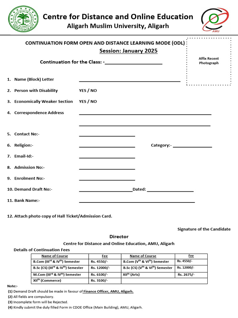 1746010132.continuation Form ODL Semestre Courses January 2025 | PDF