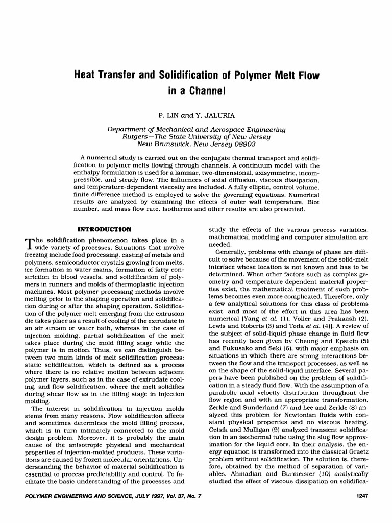 Polymer Melt Flow Heat Transfer Analysis | PDF | Fluid Dynamics | Viscosity