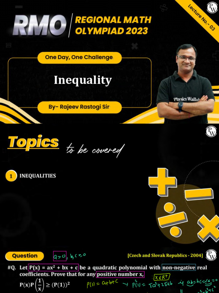 Inequality (RMO) 03 - Class Notes - (IOQM & RMO 2023) | PDF