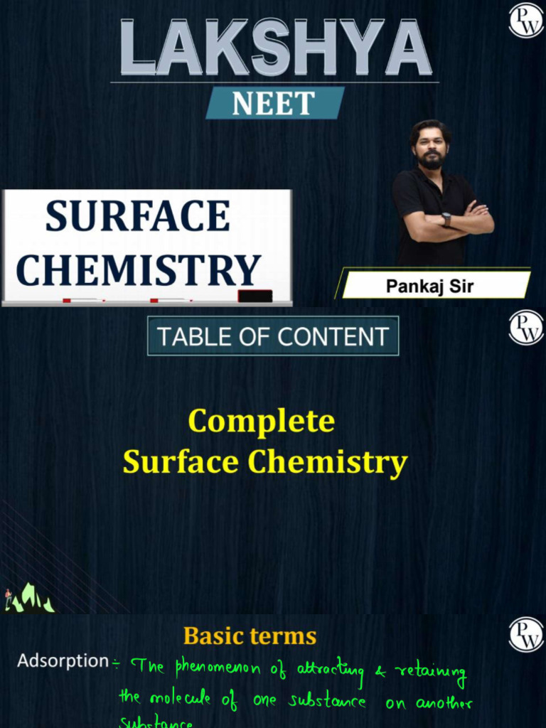 Surface Chemistry - Revision 01 Class Notes - (Lakshya NEET 2023) | PDF