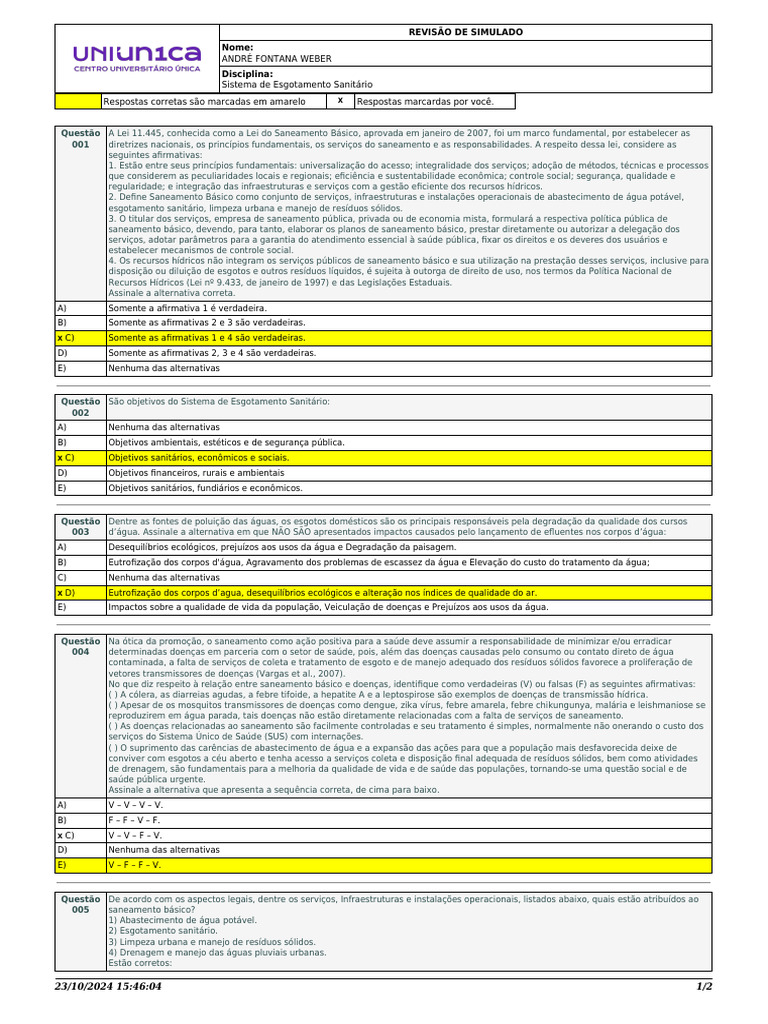 Simulado de Sistema de Esgotos Sanitários | PDF | Saneamento | Águas residuais