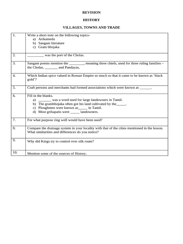 Revision History Villages Towns and Trade | PDF