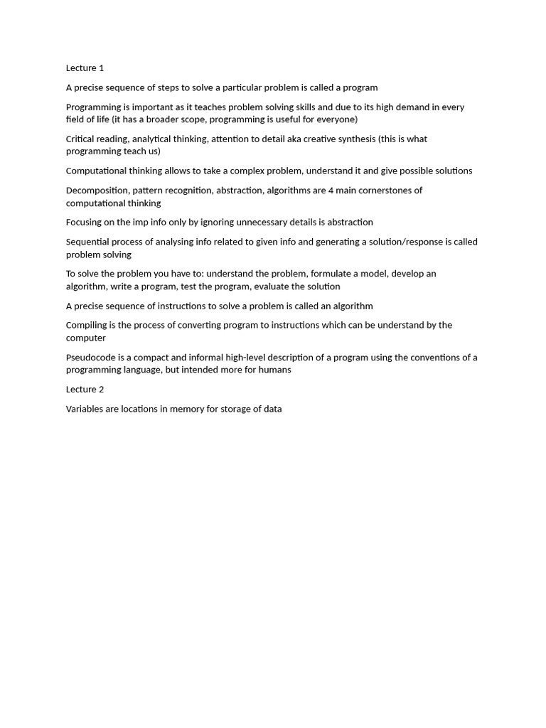 Short Notes Lec1 and Lec2 | PDF