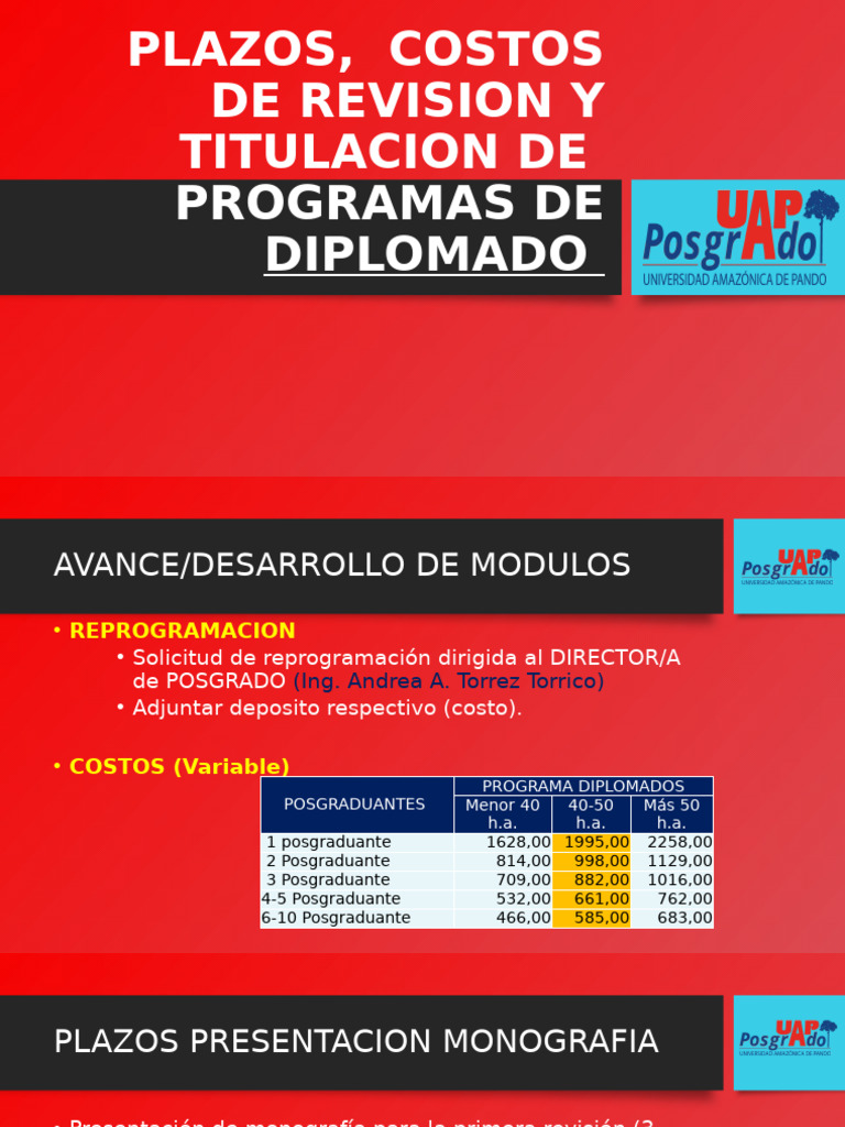 Plazos, Costos de Revision y Titulacion de Diplomado DDHH | PDF